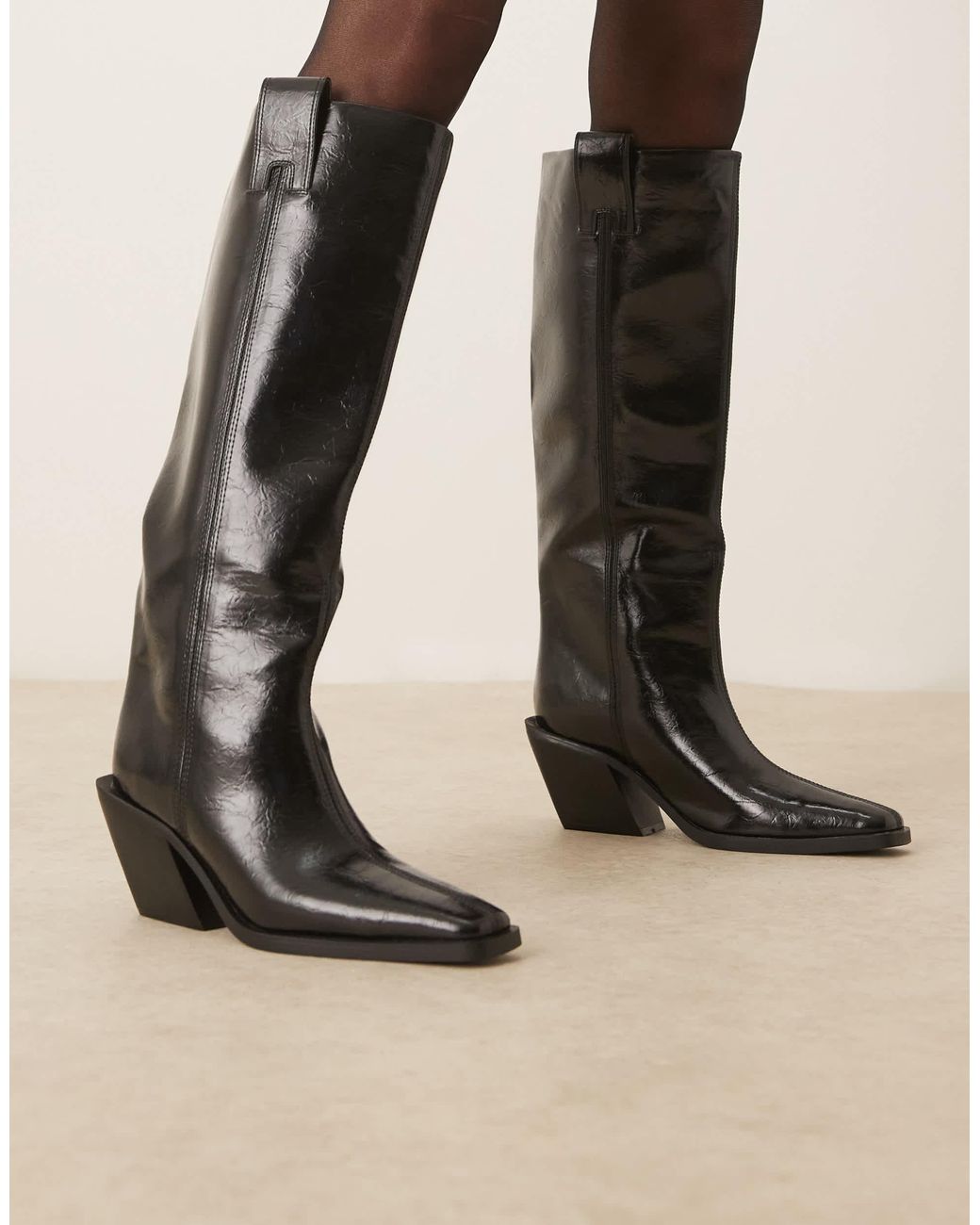 ASOS Chantelle Western Knee Boots in Black | Lyst