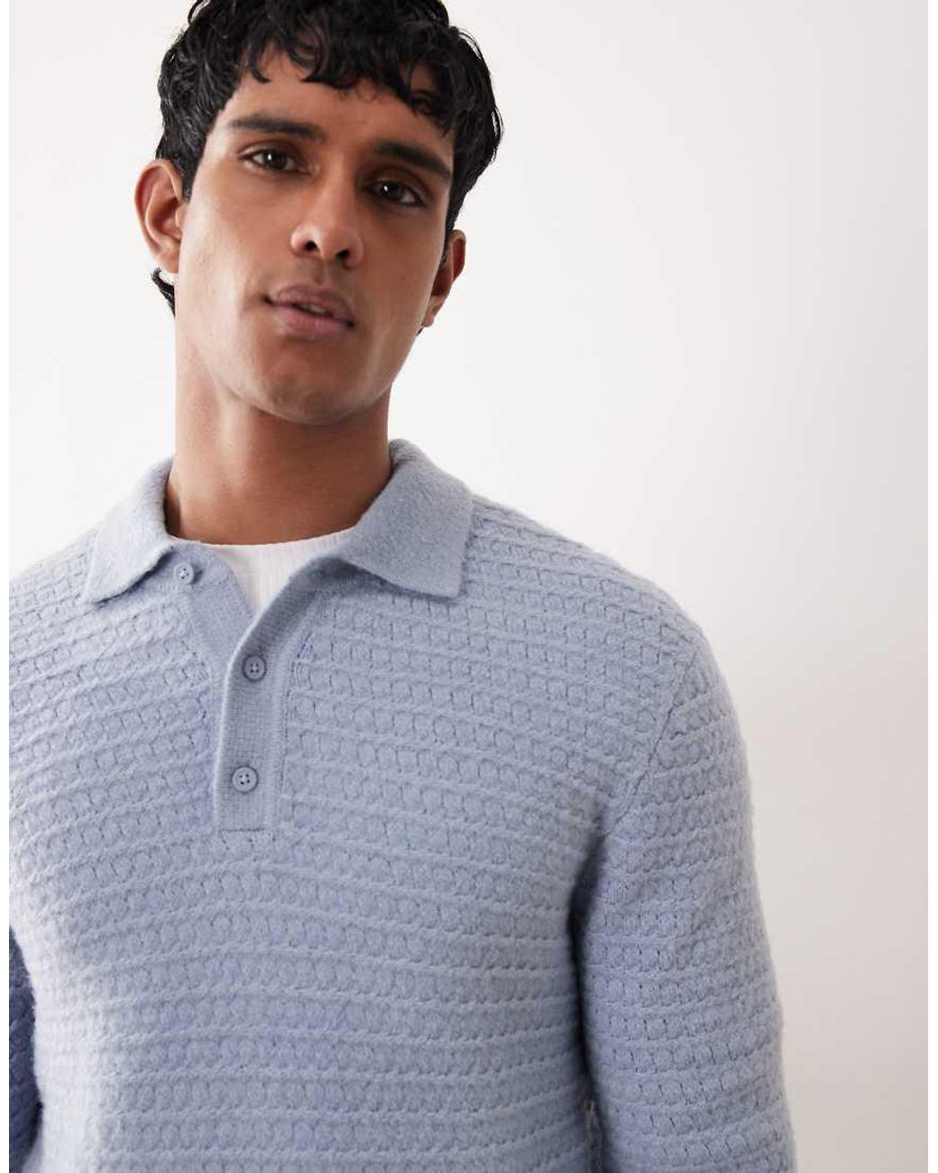 ASOS Knitted Textured Polo in Blue for Men | Lyst UK