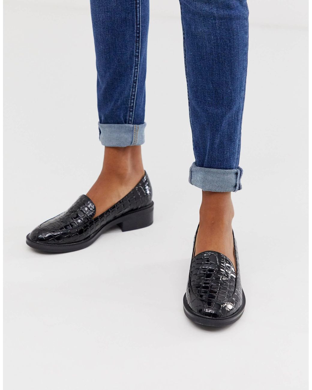 Raid Kiara Patent Croc Effect Loafers in Blue | Lyst