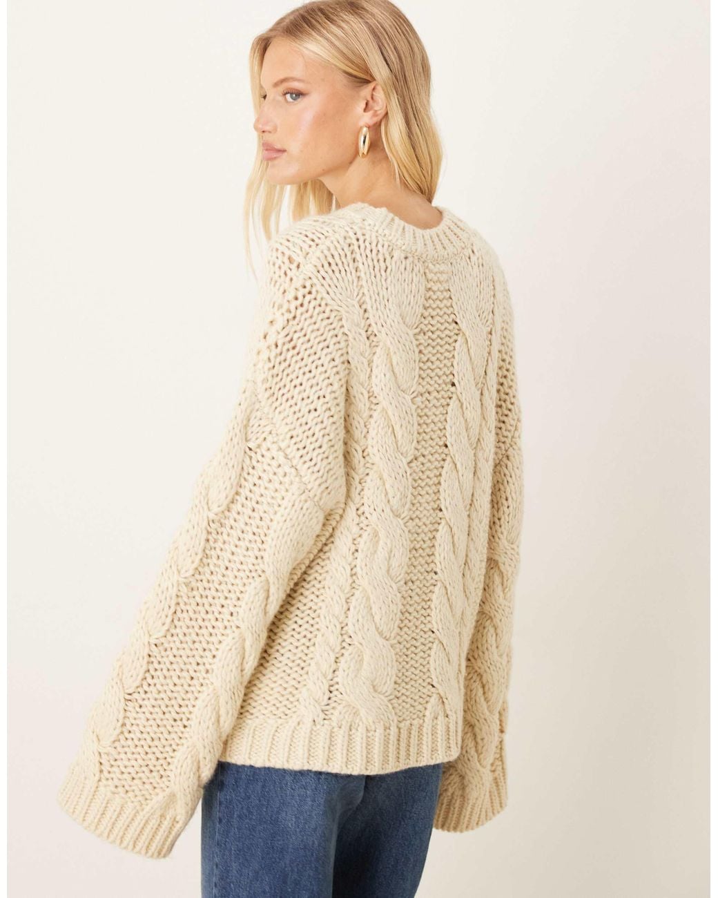 Gina Tricot Knitted Cable Sweater in Natural | Lyst