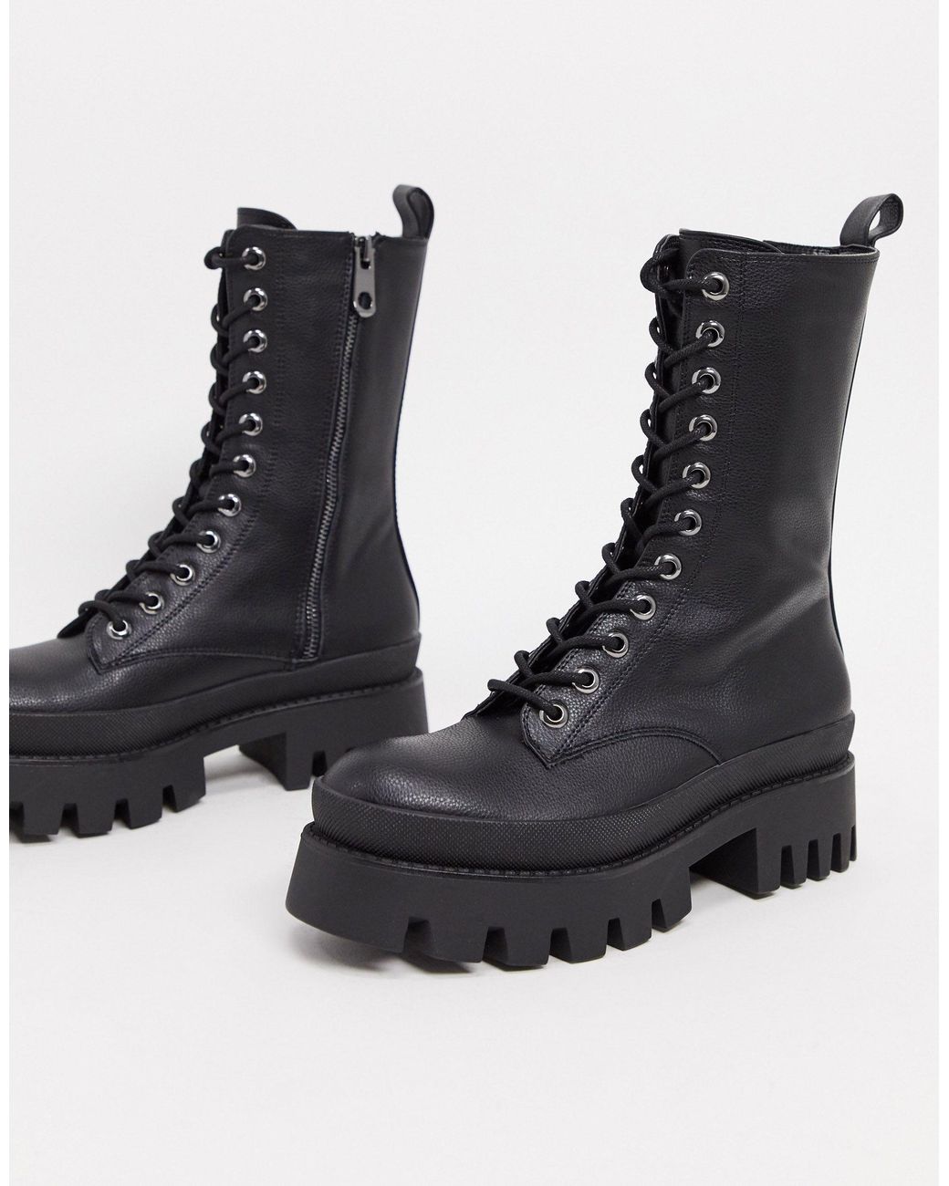 Bershka Chunky Lace Up Boot in Black - Lyst