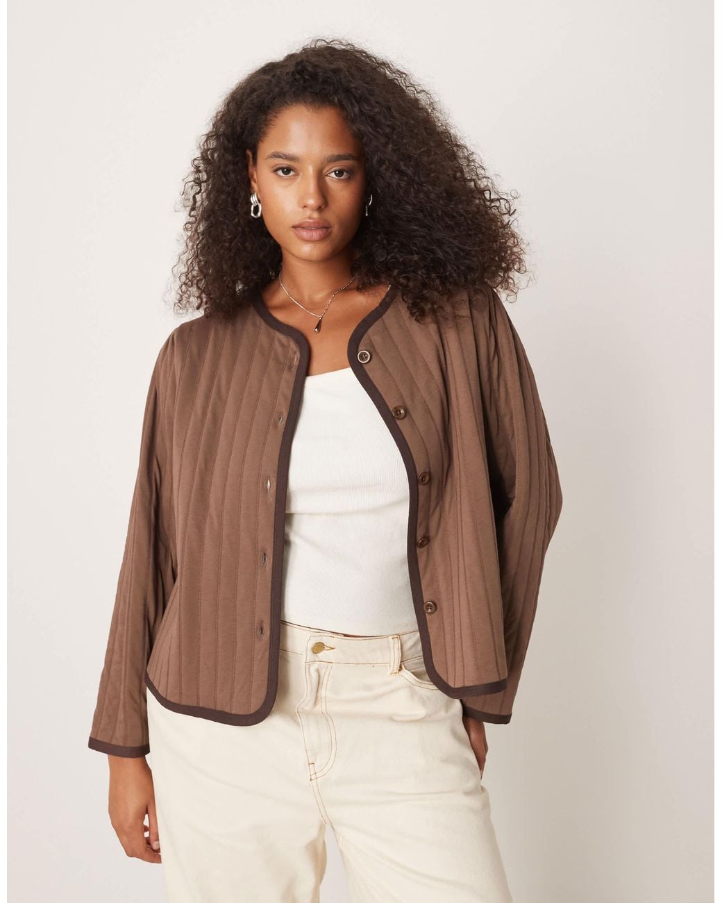 ASOS Asos Design Curve Quilted Jacket With Contrast Piping Detail in ...