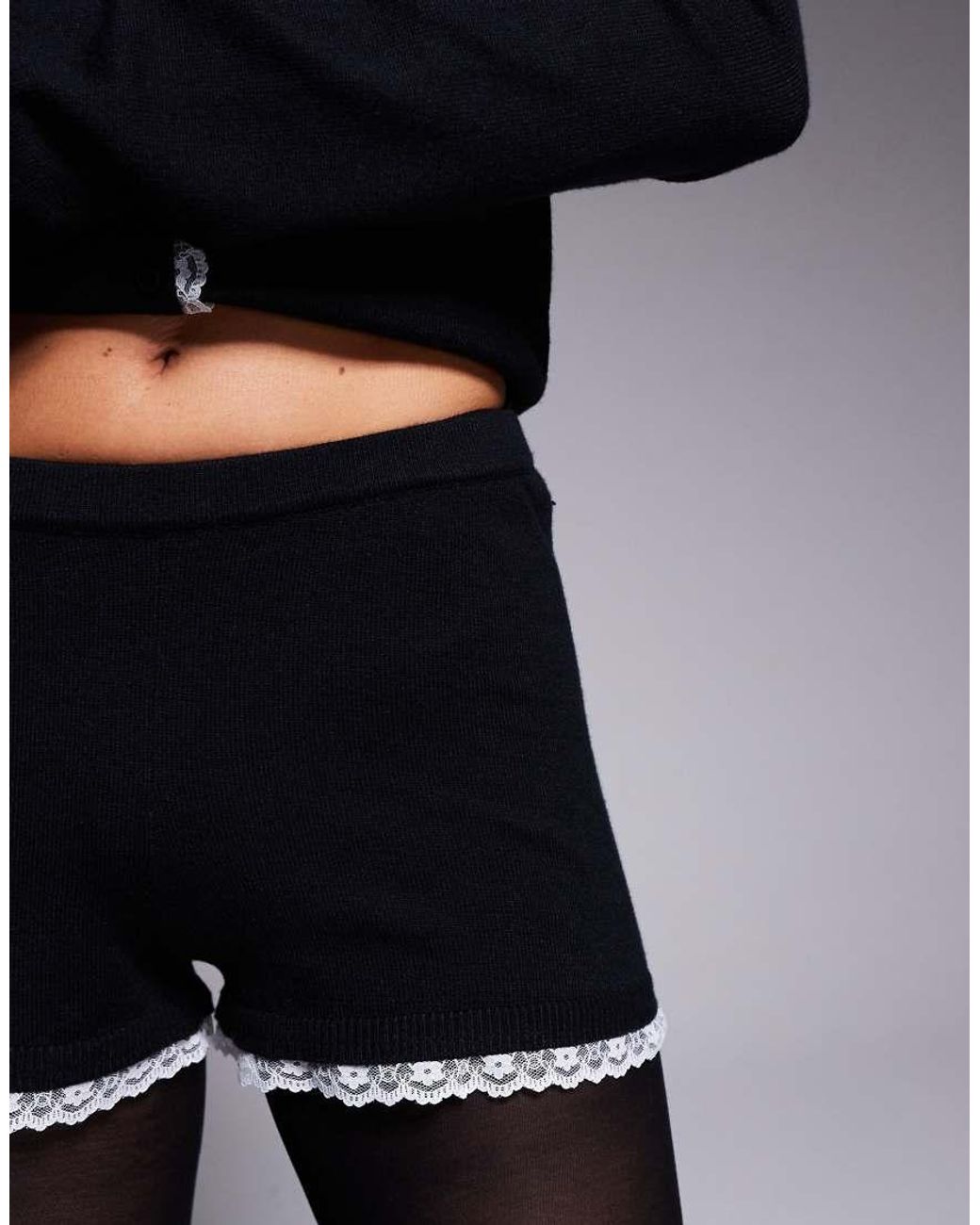 Edikted Co-Ord Sansa Lacey Knit Micro Shorts in Blue | Lyst UK