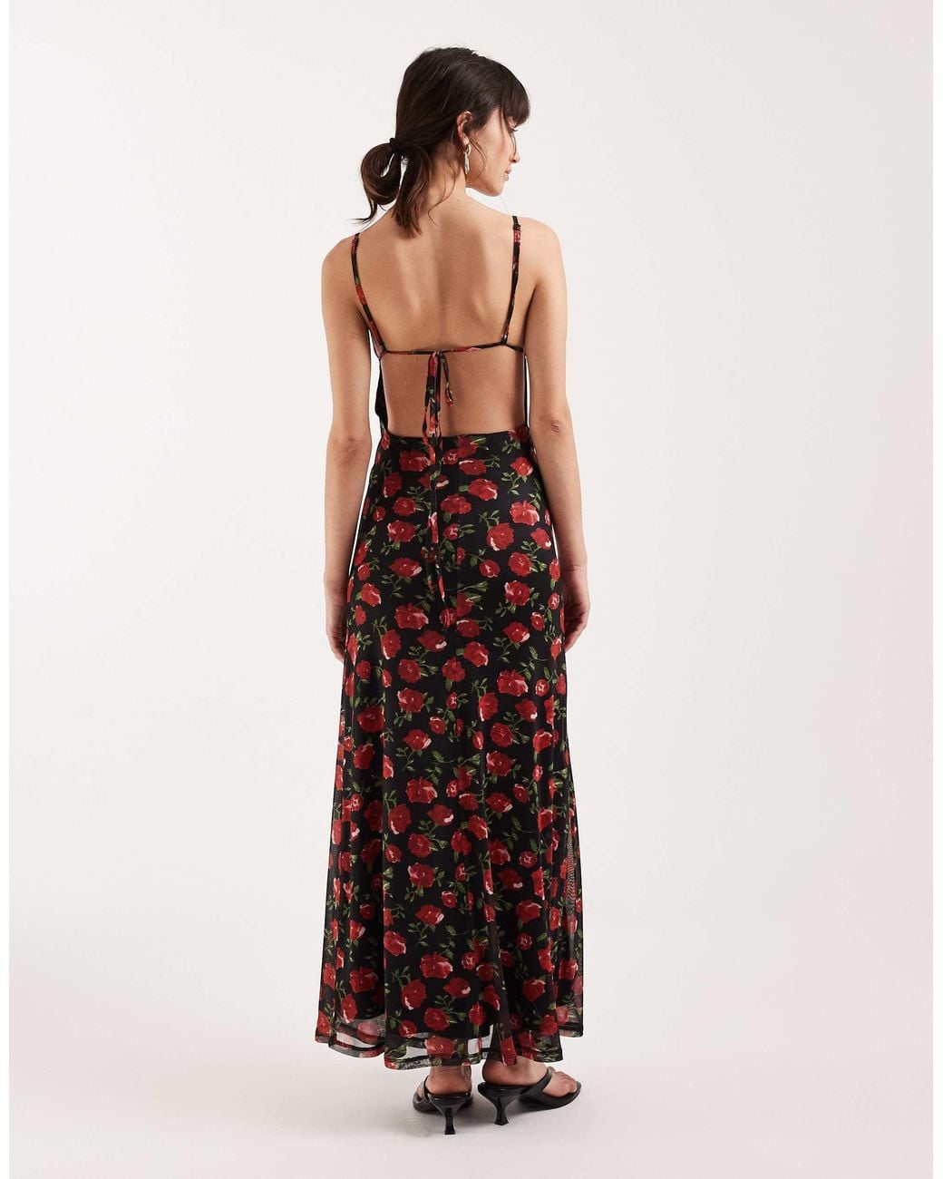 Gina Tricot Strappy Mesh Cowl Neck Maxi Dress in Black | Lyst