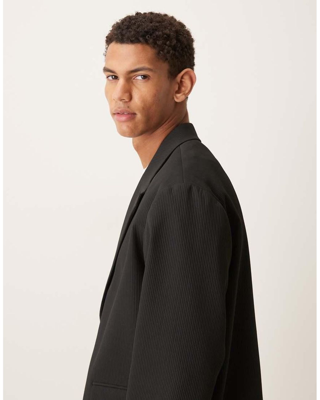 ASOS Rib Texture Boxy Suit Jacket in Black for Men | Lyst UK