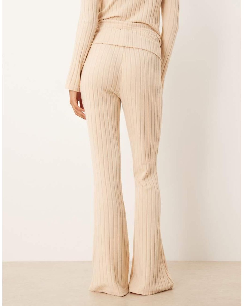 ASOS Lounge Wide Rib Knit Fold Over Wide Leg Pants in Natural | Lyst UK