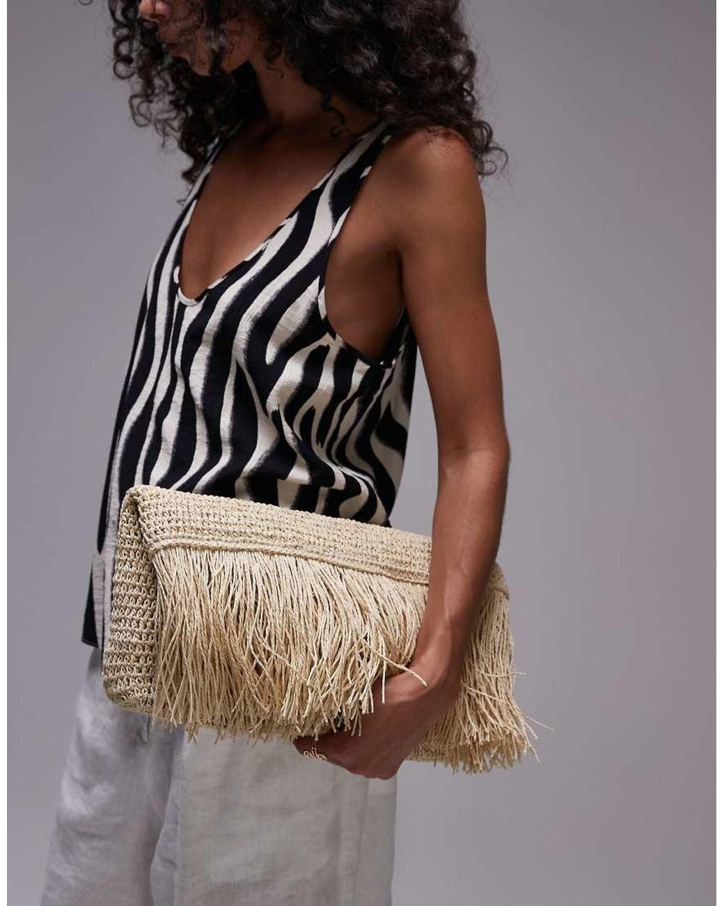 Mango Featuring Kaia Gerber Raffia Clutch Bag in Natural | Lyst UK