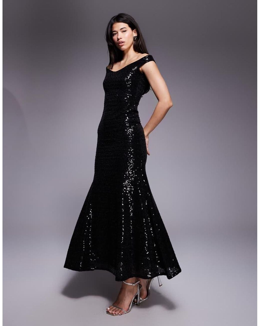 ASOS Sequin Bardot Maxi Dress in Blue | Lyst UK