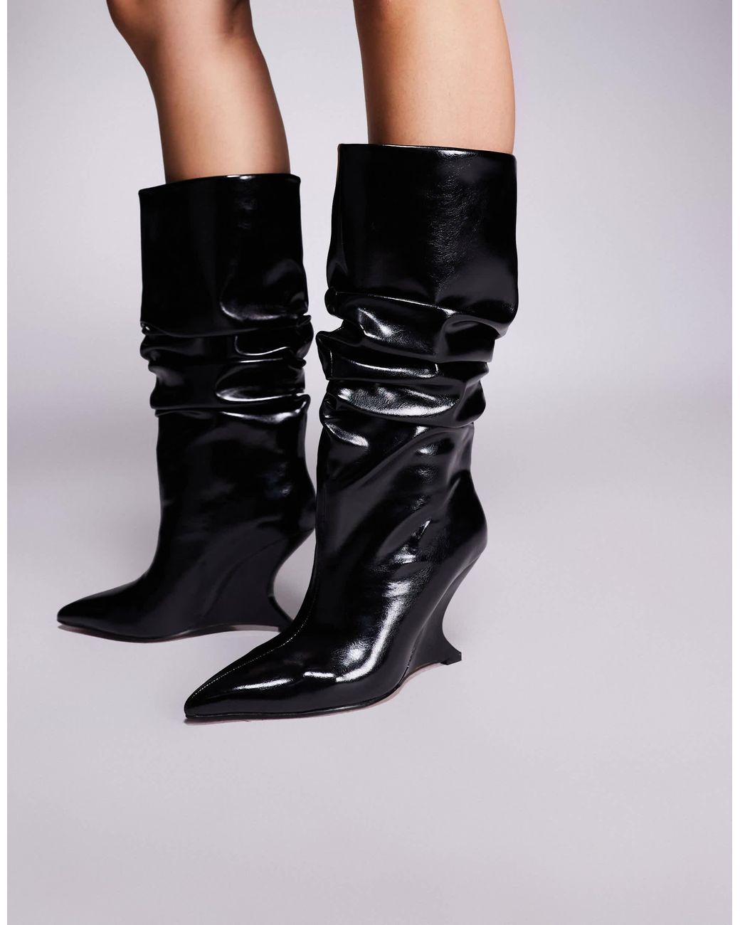 ASOS Cheryl Wedge Slouch Knee Boots in Black | Lyst