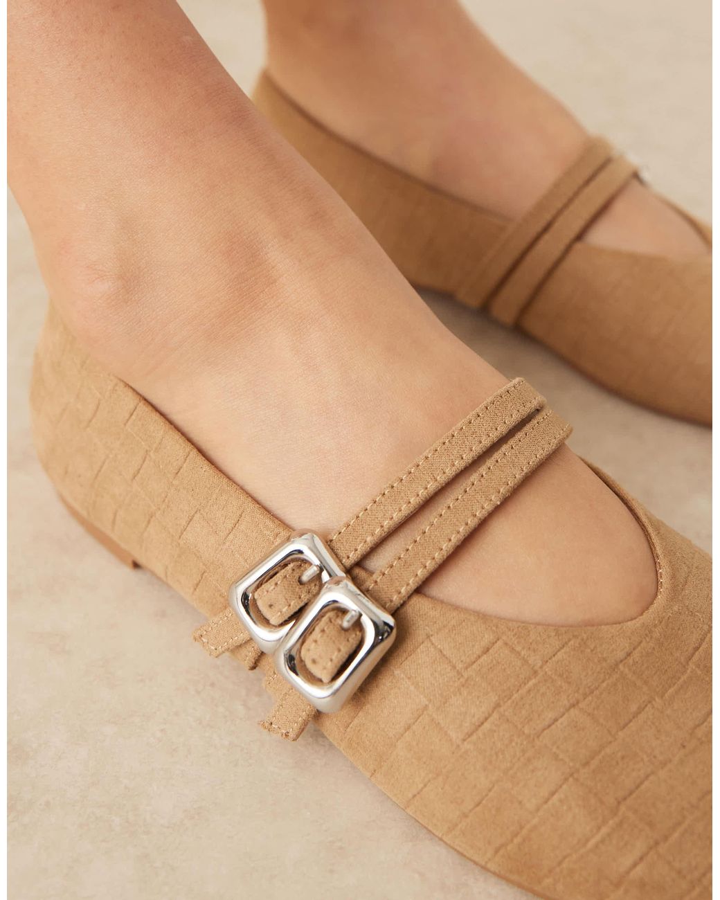 ASOS Lavender Double-strap Maryjane Ballet Flats in Natural | Lyst