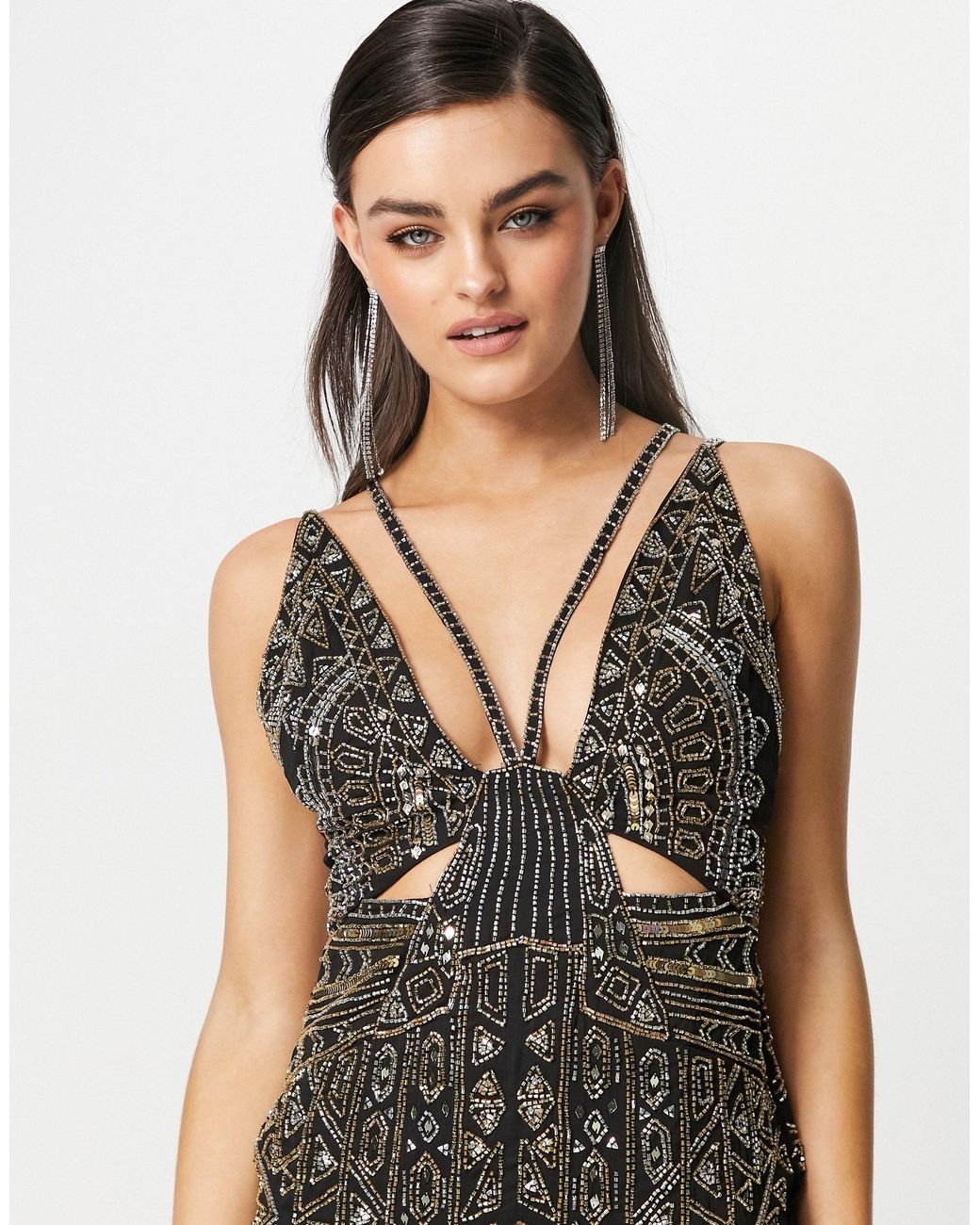 Asos Design Sexy Pencil Midi Dress With Embellished Panels Hotsell