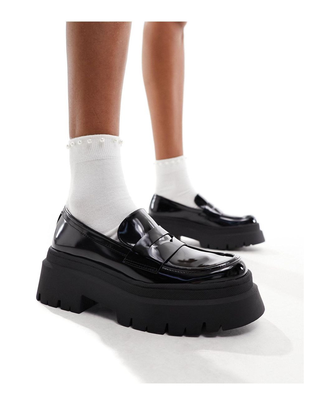 Pull&Bear Chunky Loafer Shoe in Black | Lyst