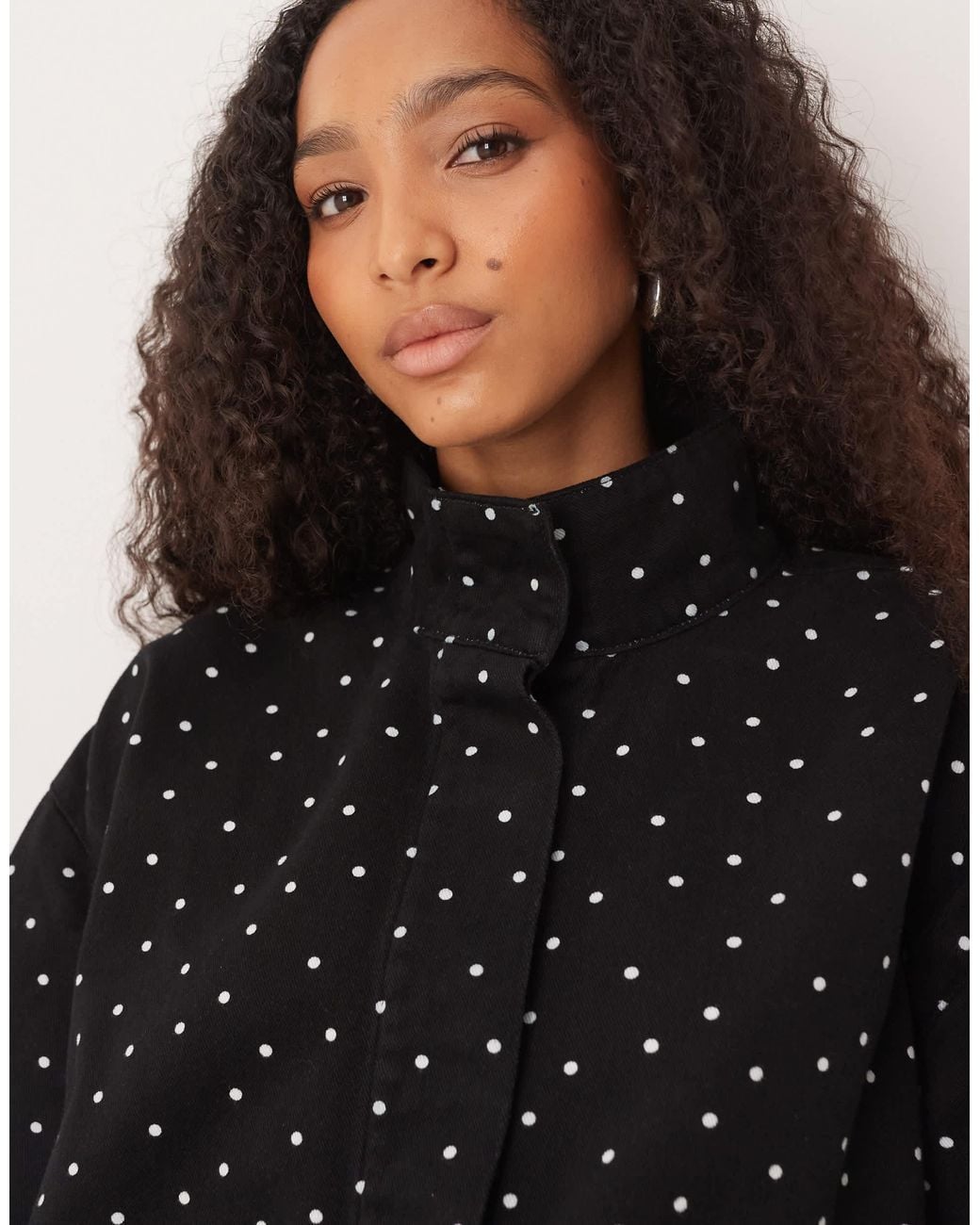 ASOS Denim Funnel Neck Sports Jacket in Black | Lyst