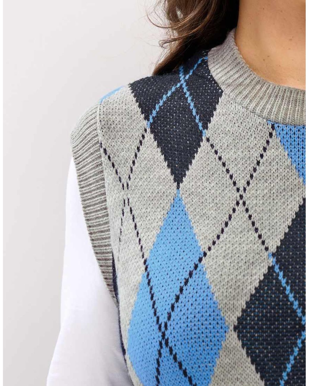 Yours Clothing Argyle Knitted Vest Top in Blue | Lyst UK