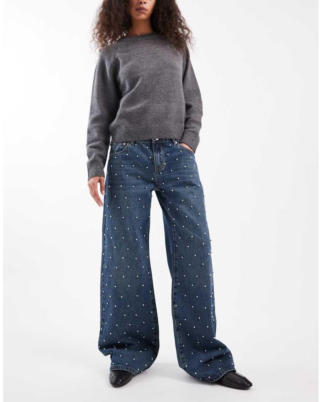 Edikted Esmay Studded Low Rise Jean in Blue | Lyst UK