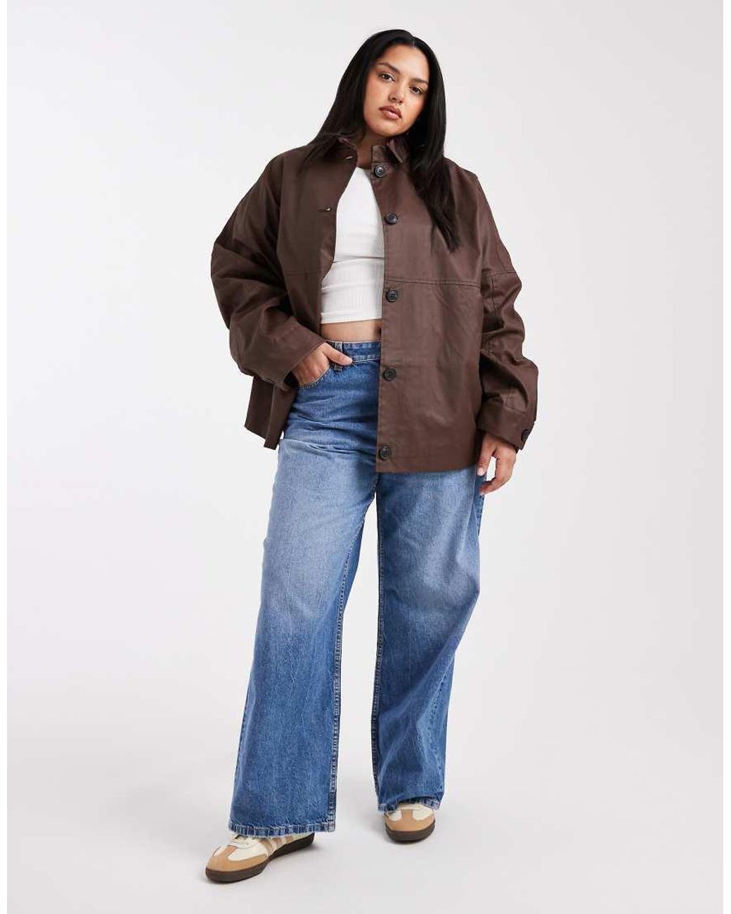 ASOS Asos Design Curve Waxed Harrington Jacket in Brown | Lyst UK