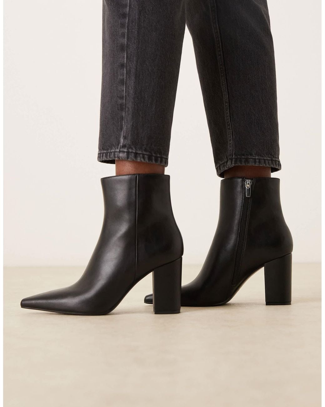 Mango Textured Leather Look Block Heel Boot in Black | Lyst