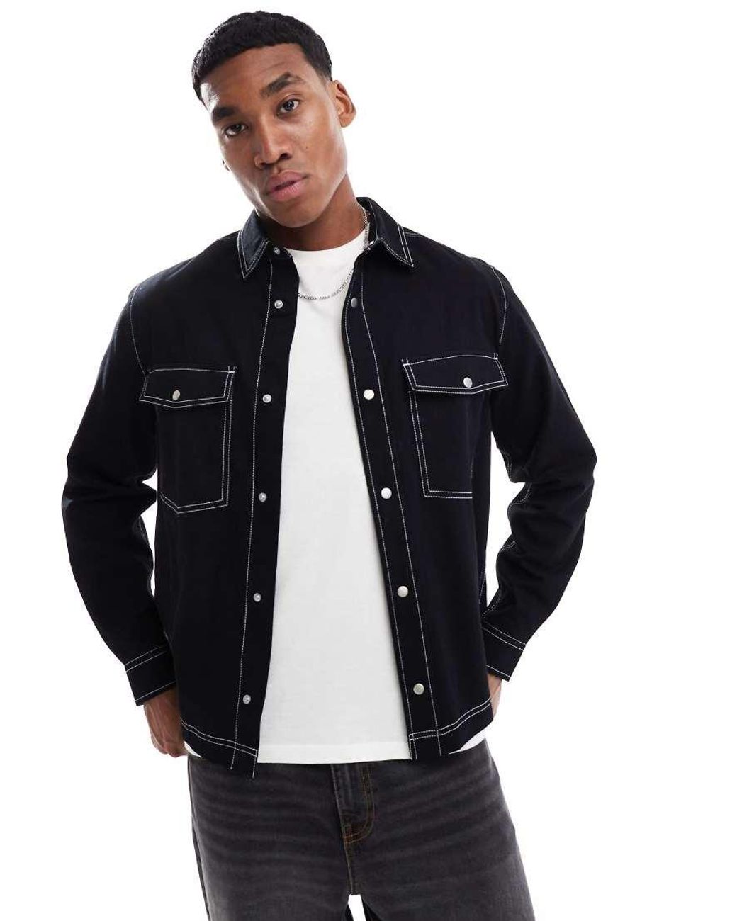 ASOS Boxy Denim Overshirt With Front Pockets in Blue for Men | Lyst UK