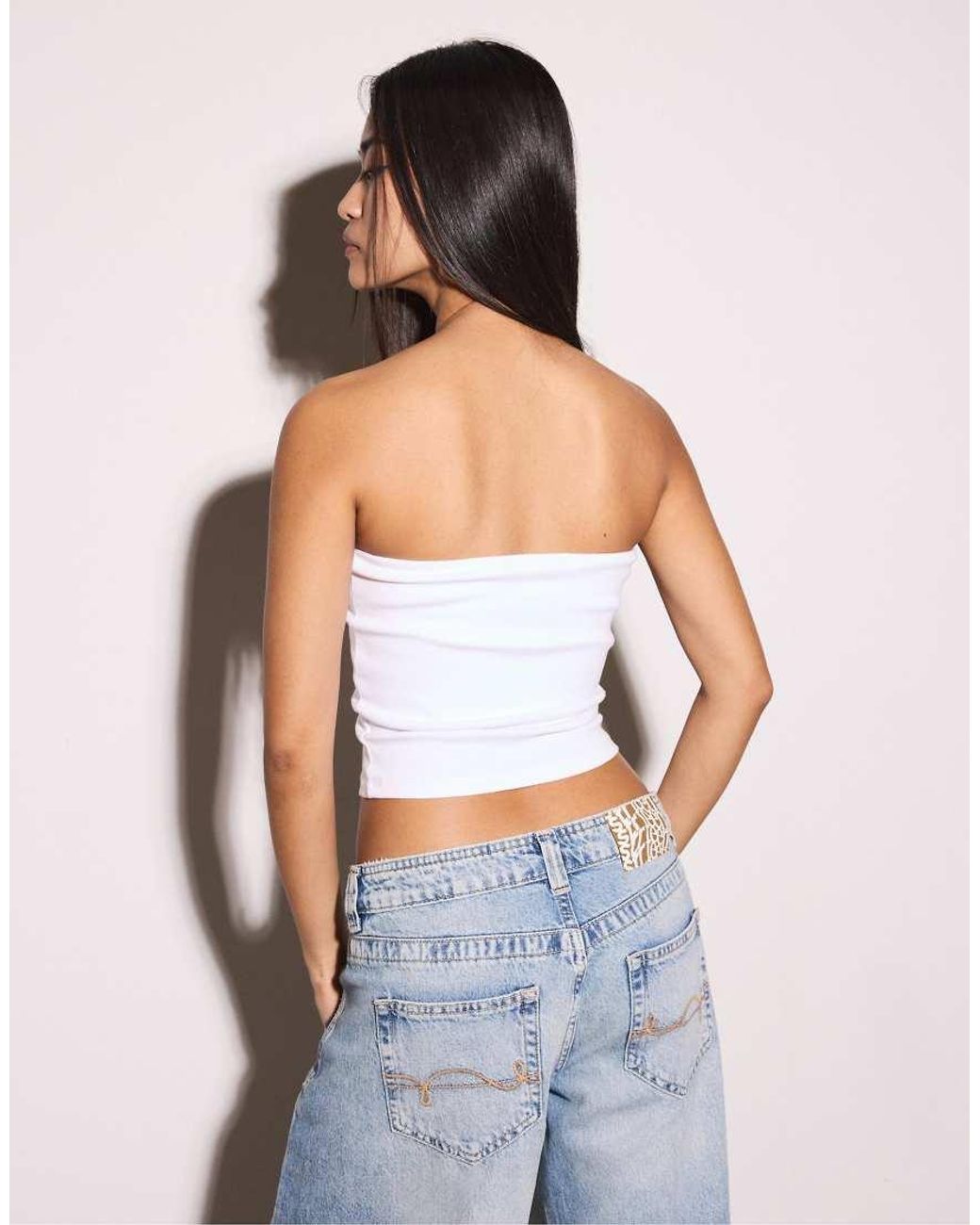 Stradivarius Basic Bandeau Top in Blue | Lyst UK