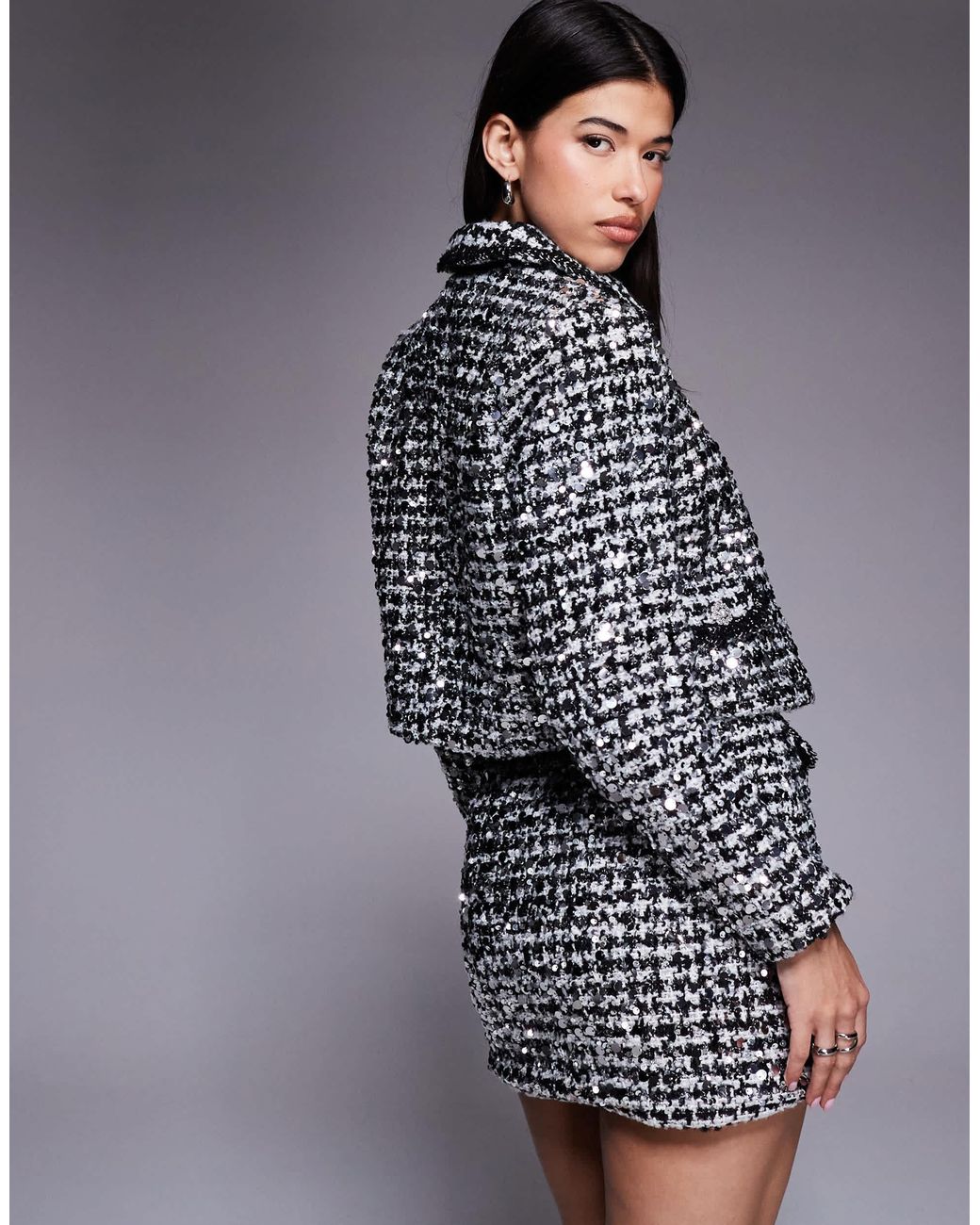River Island Tailored Sparkle Bouclé Mini Skirt in Gray | Lyst