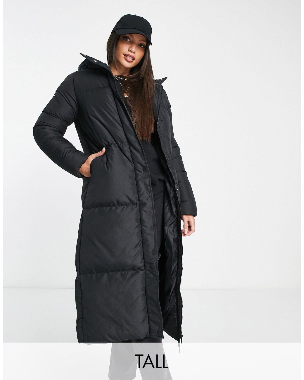 Threadbare Tall Jodie Maxi Puffer Coat With Hood in Black | Lyst
