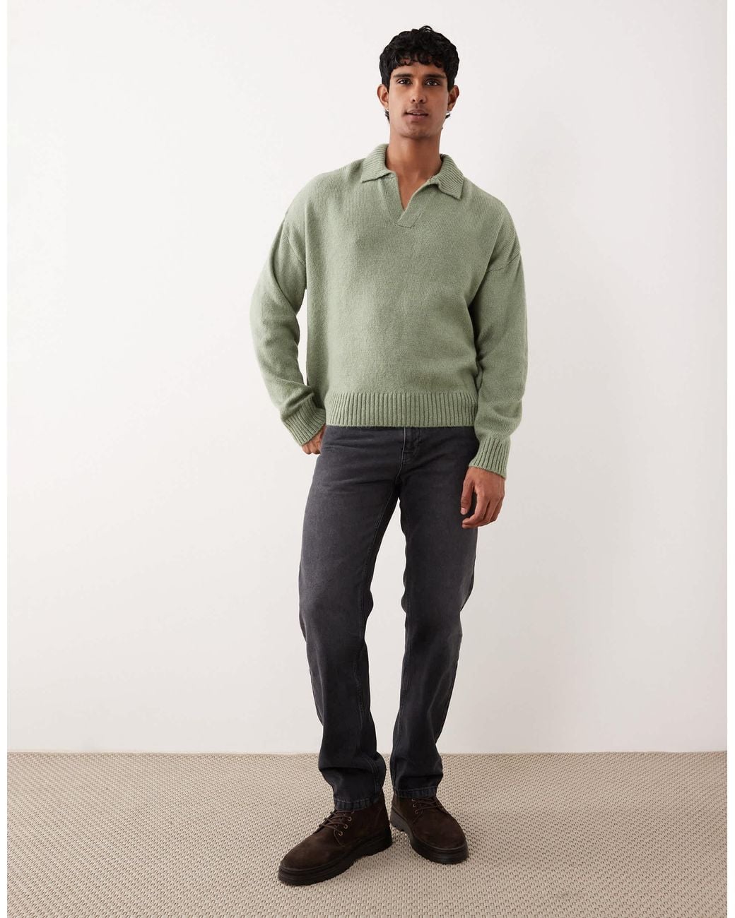ASOS Super Oversized Boxy Fit Knitted Notch Neck Polo in Green for Men ...