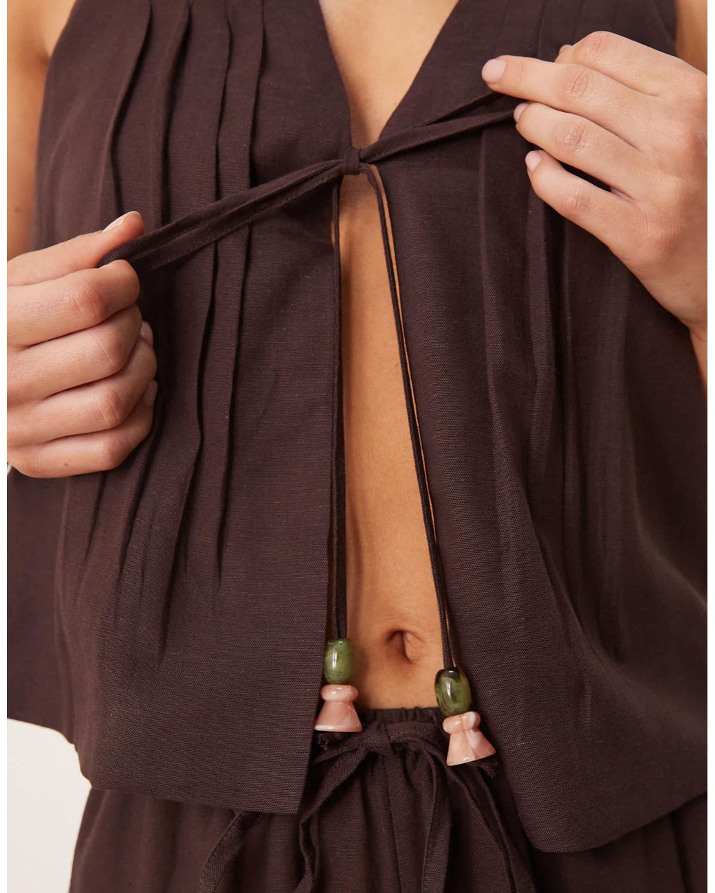 ASOS Ivy Linen Blend Beach Vest in Brown | Lyst