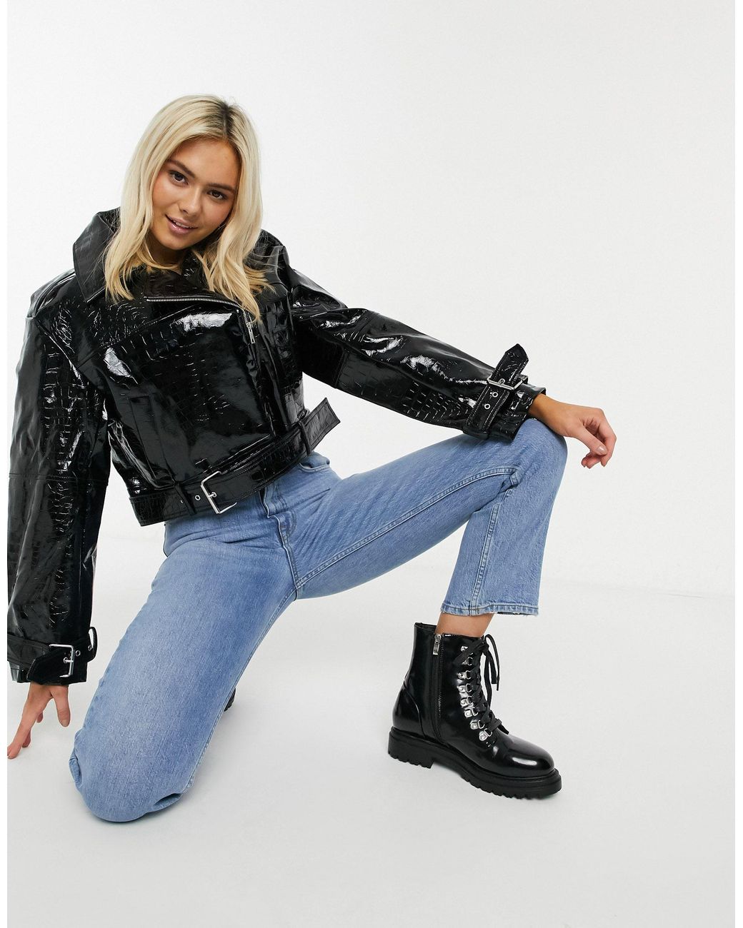 ASOS Luxe Vinyl Croc Biker Jacket in Black | Lyst