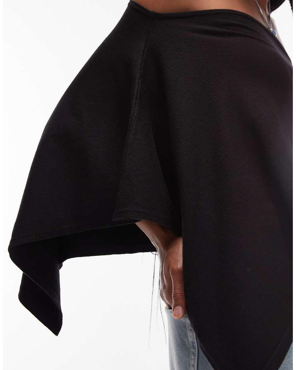 ASOS Knitted One Shoulder Cape in Black | Lyst UK