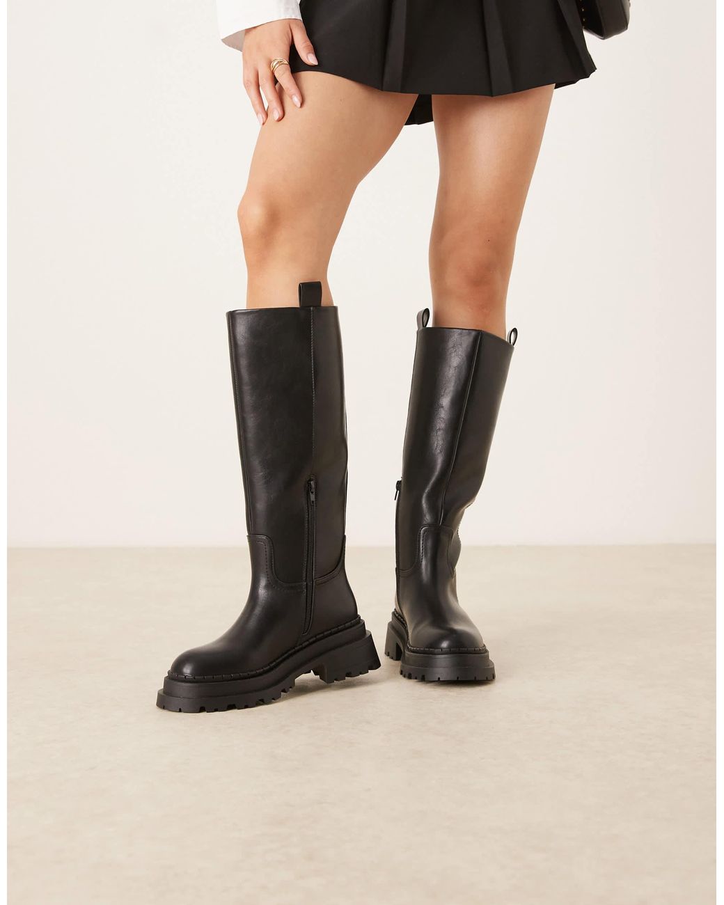ASOS Cecilia Chunky Flat Knee Boots in Natural | Lyst