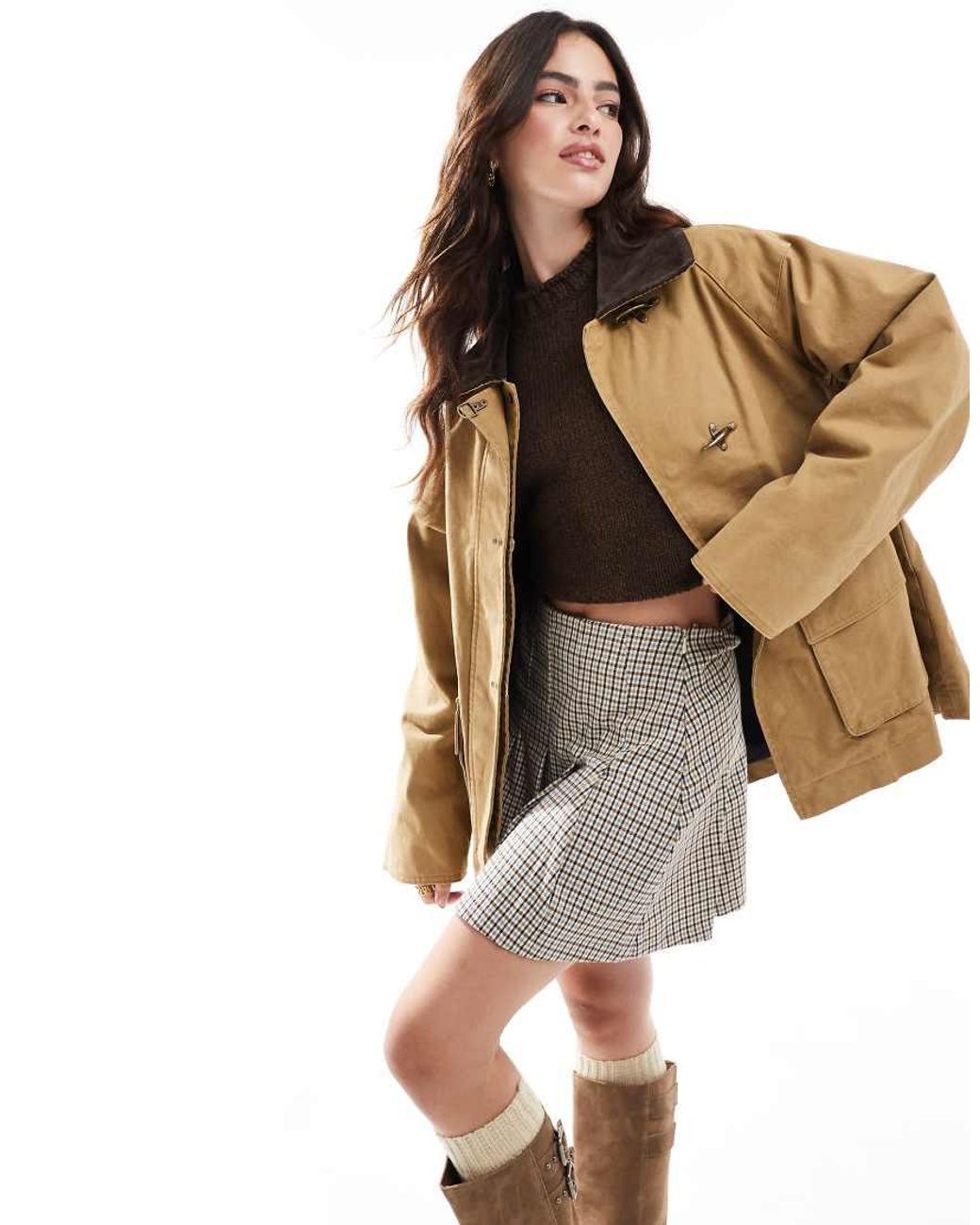 Mango Premium Contrast Collar Parka Jacket in Brown | Lyst UK