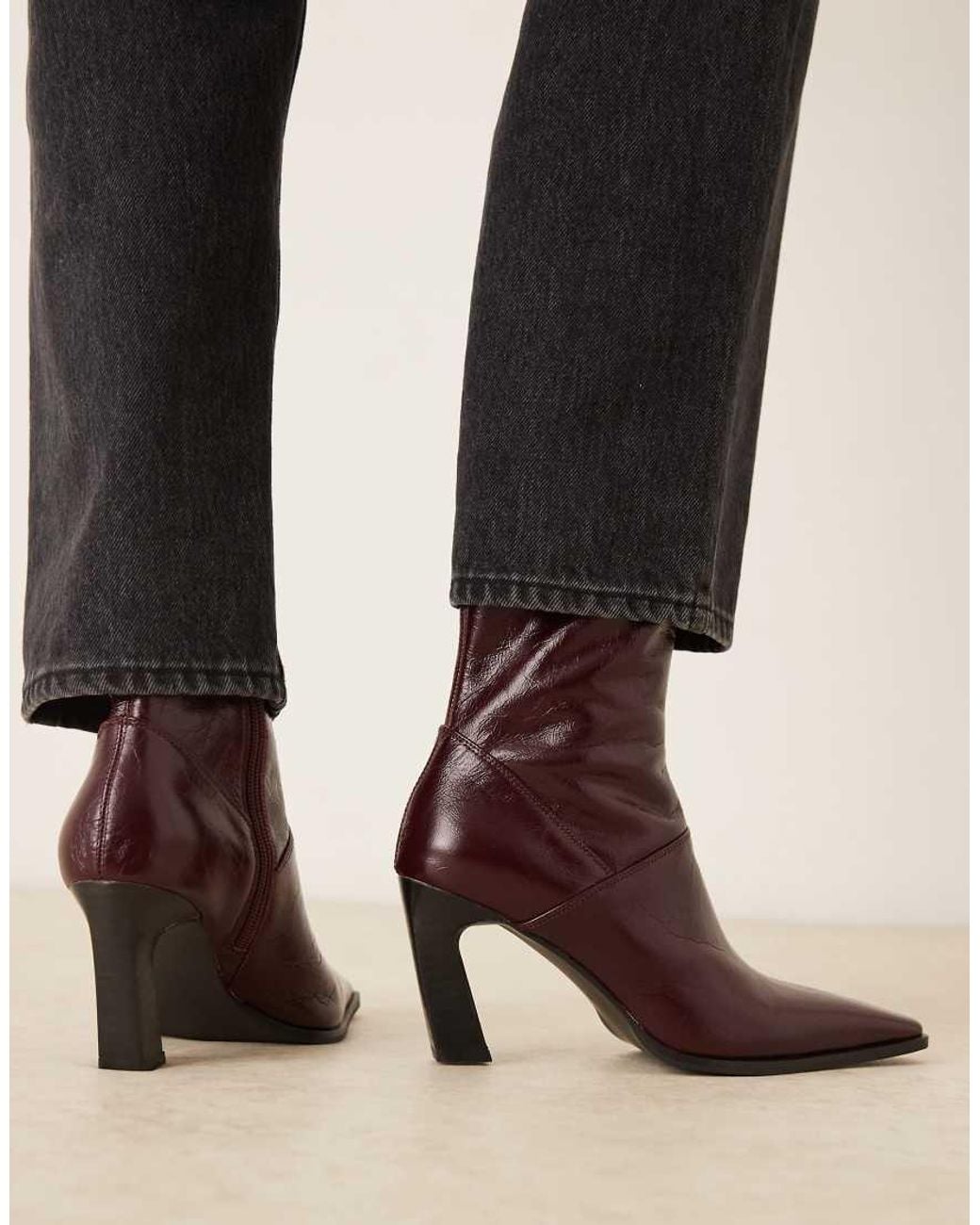 ASOS Estella Leather Chisel Toe Ankle Boots in Red | Lyst UK
