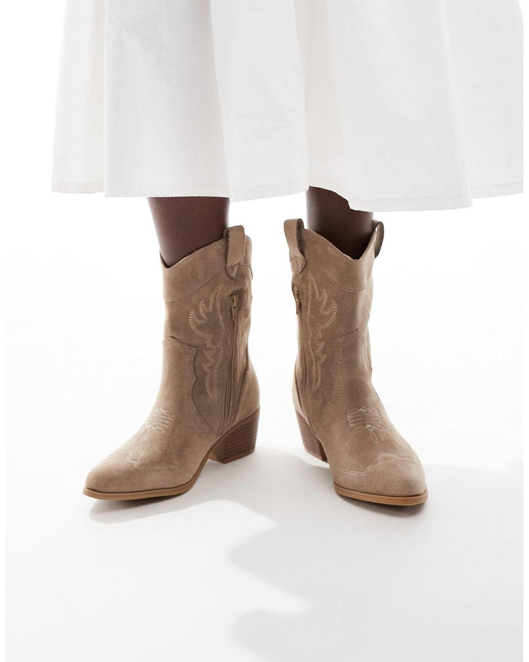 SEQWL Wide Fit Cattle Western Boots in White | Lyst