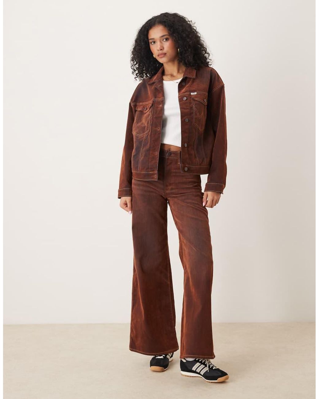 Wrangler Coated Denim Cowboy Jacket in Brown | Lyst UK