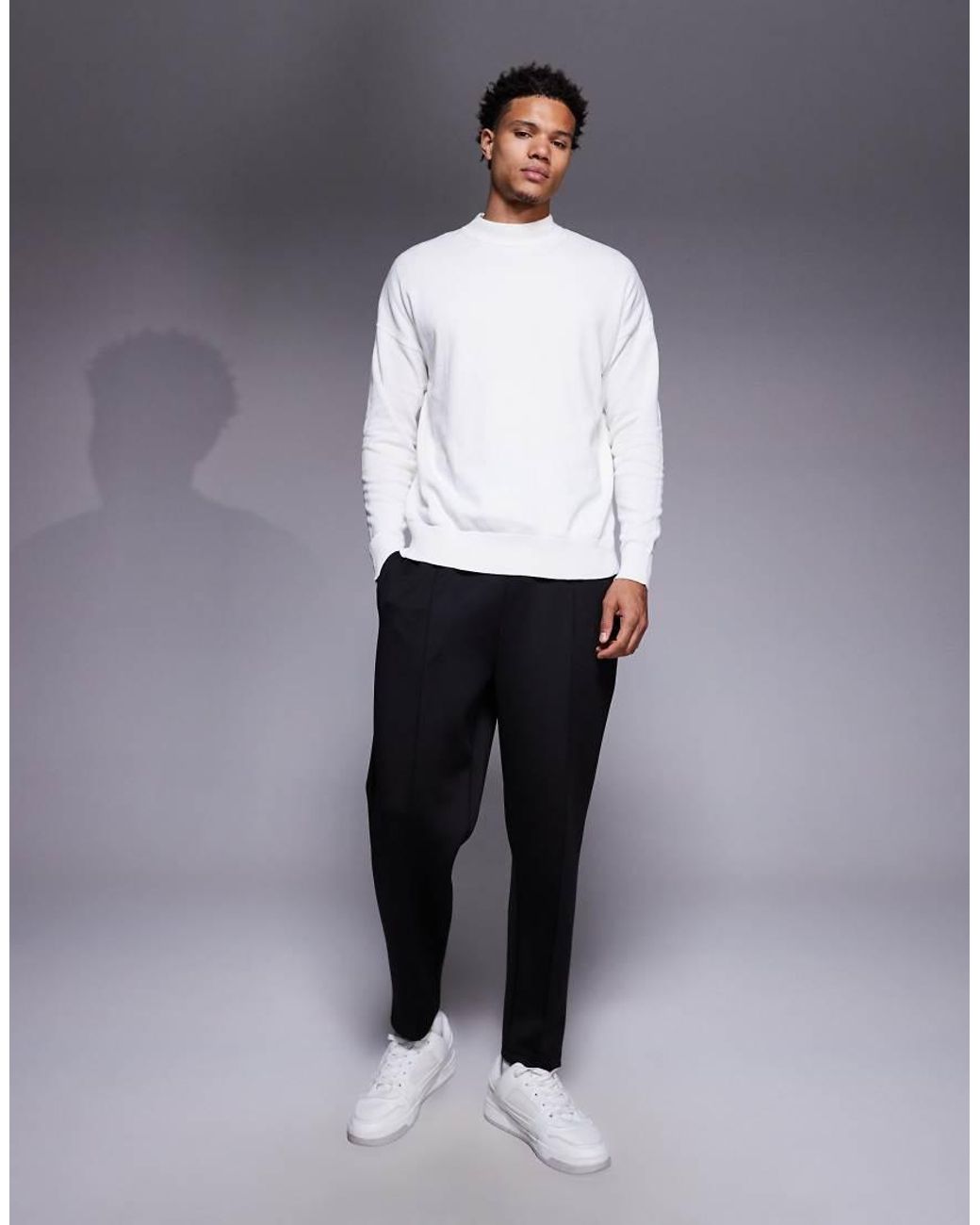 ASOS Relaxed Long Sleeve Knitted Turtle Neck T-Shirt in White for Men ...