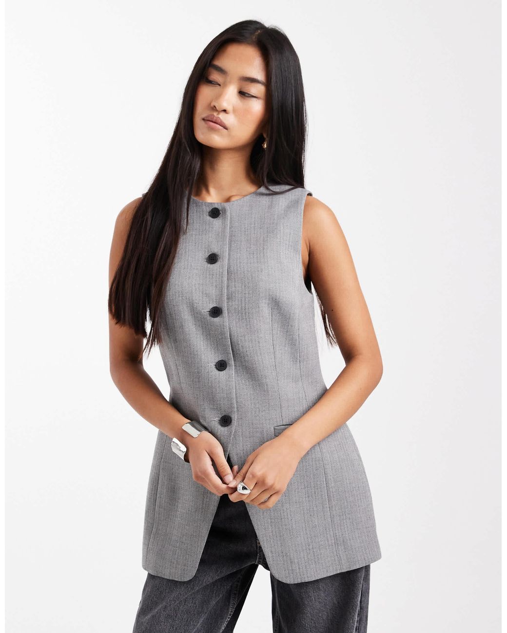 ASOS Tailored High Neck Moulded Hip Vest in White | Lyst