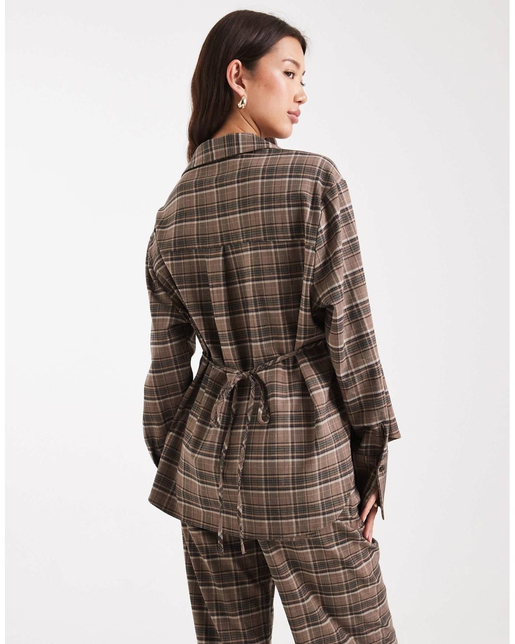 ASOS Wool Blend Wrap Top in Brown | Lyst
