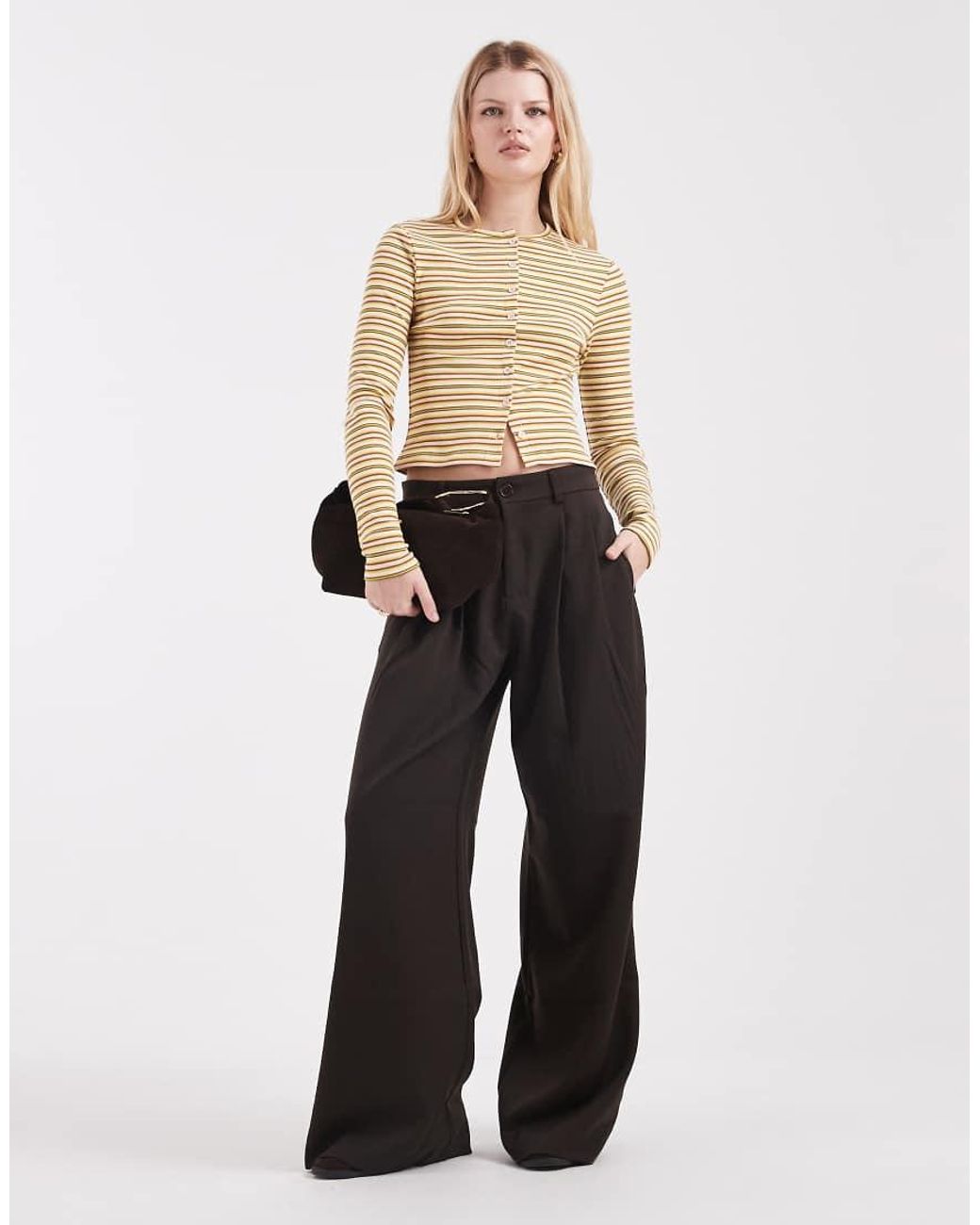 Miss Selfridge Stripe Button Through Top in Natural | Lyst UK