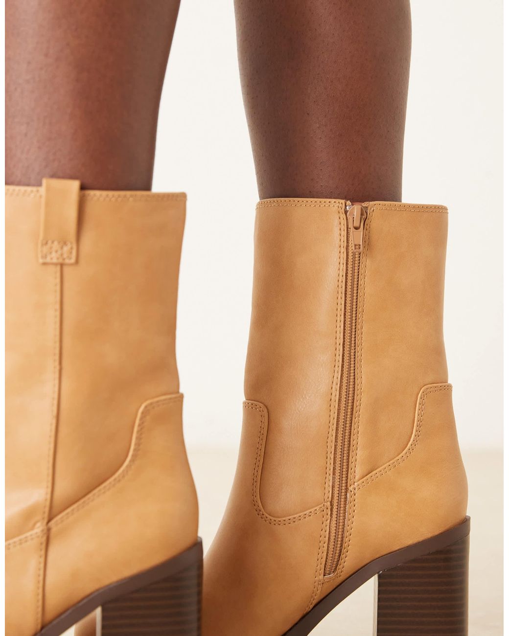 ASOS Ruby Pull-on Block Heeled Ankle Boots in Natural | Lyst