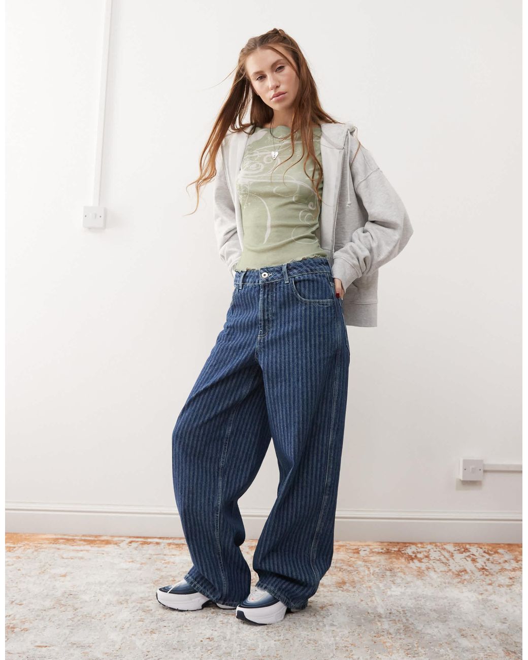 Collusion Stripe baggy Jeans in Blue | Lyst