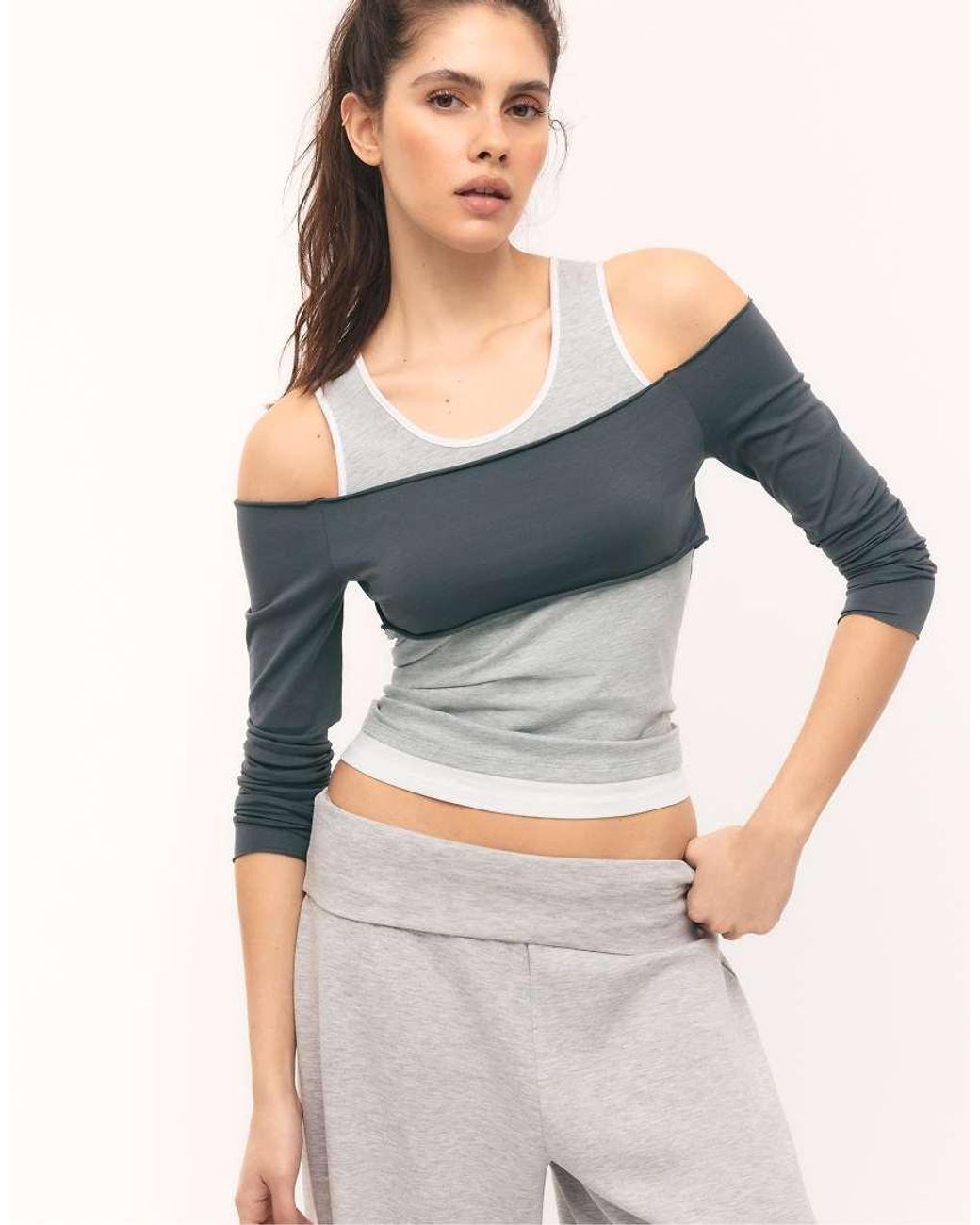 Stradivarius Long Sleeve Overlay Top in Blue | Lyst UK