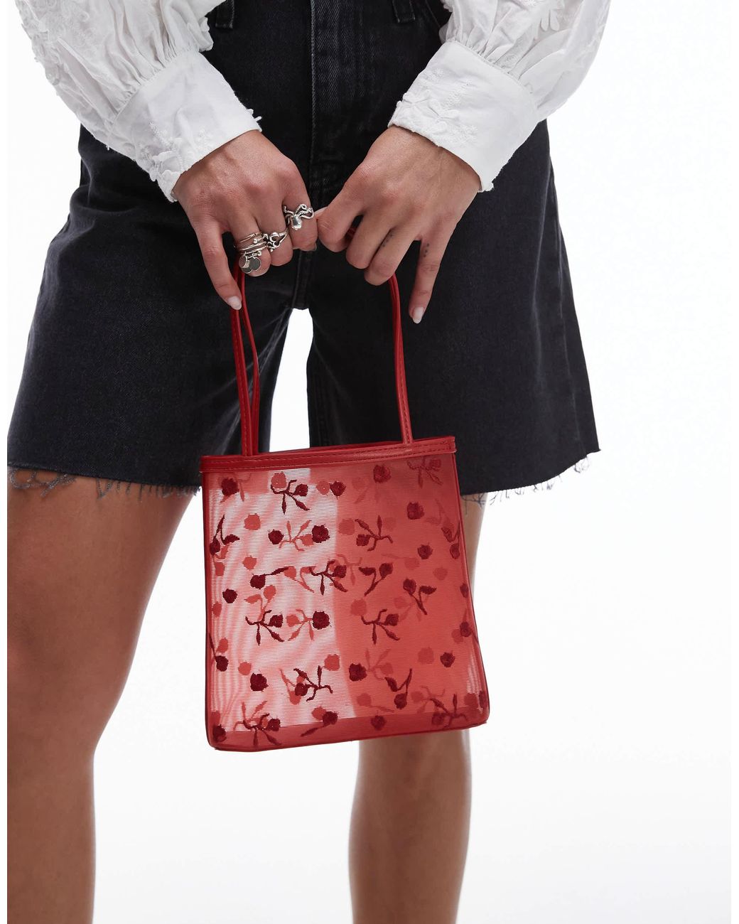 Mango Floral Detail Mesh Bag in Red | Lyst
