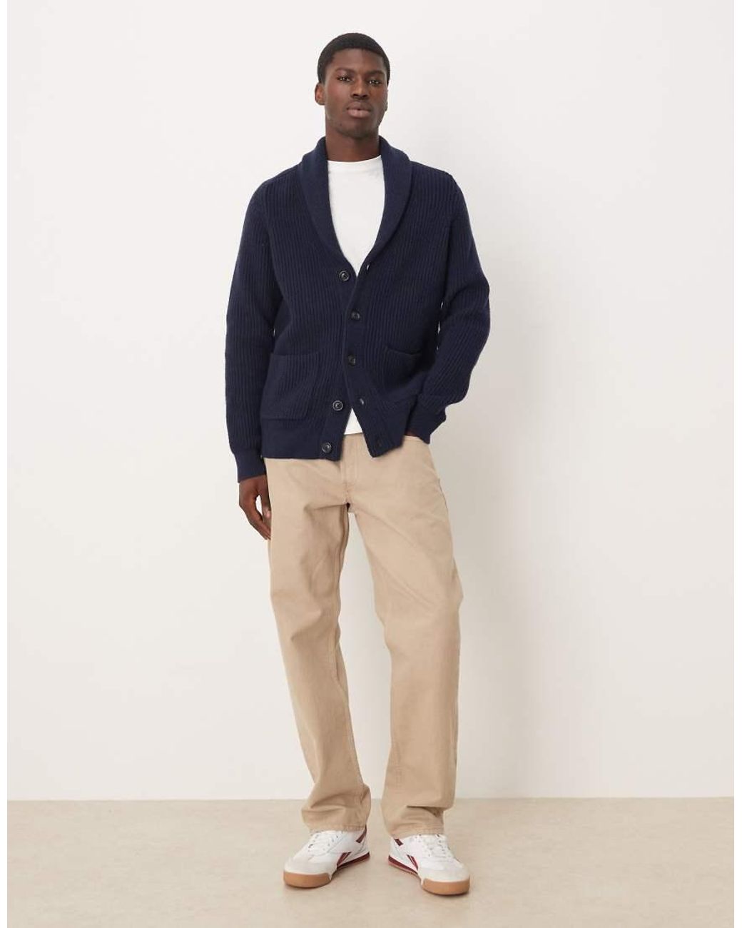 GANT Wool Blend Shawl Collar Cardigan in Blue for Men | Lyst UK