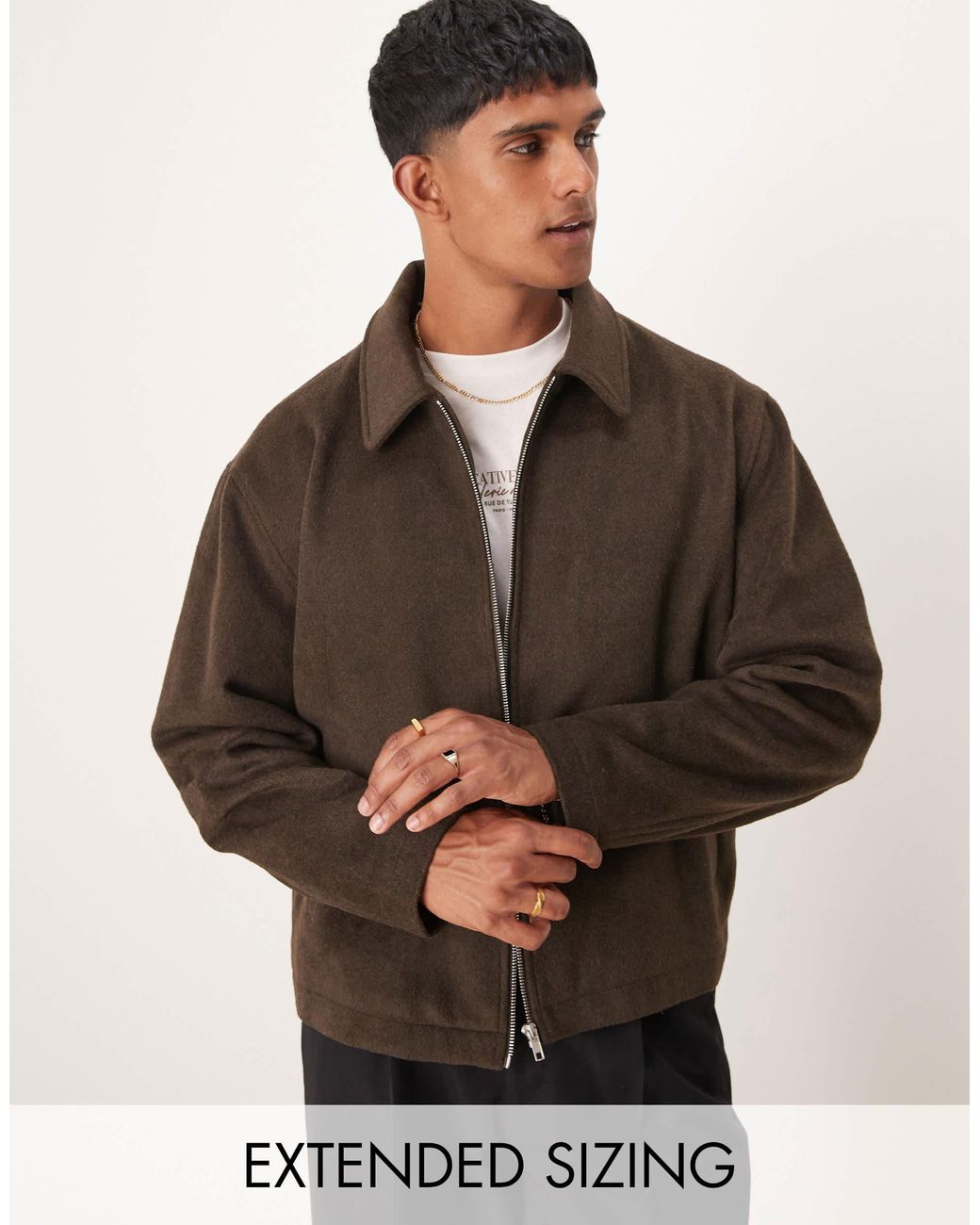 ASOS Oversized Cropped Harrington Wool Look Jacket in Brown for Men | Lyst