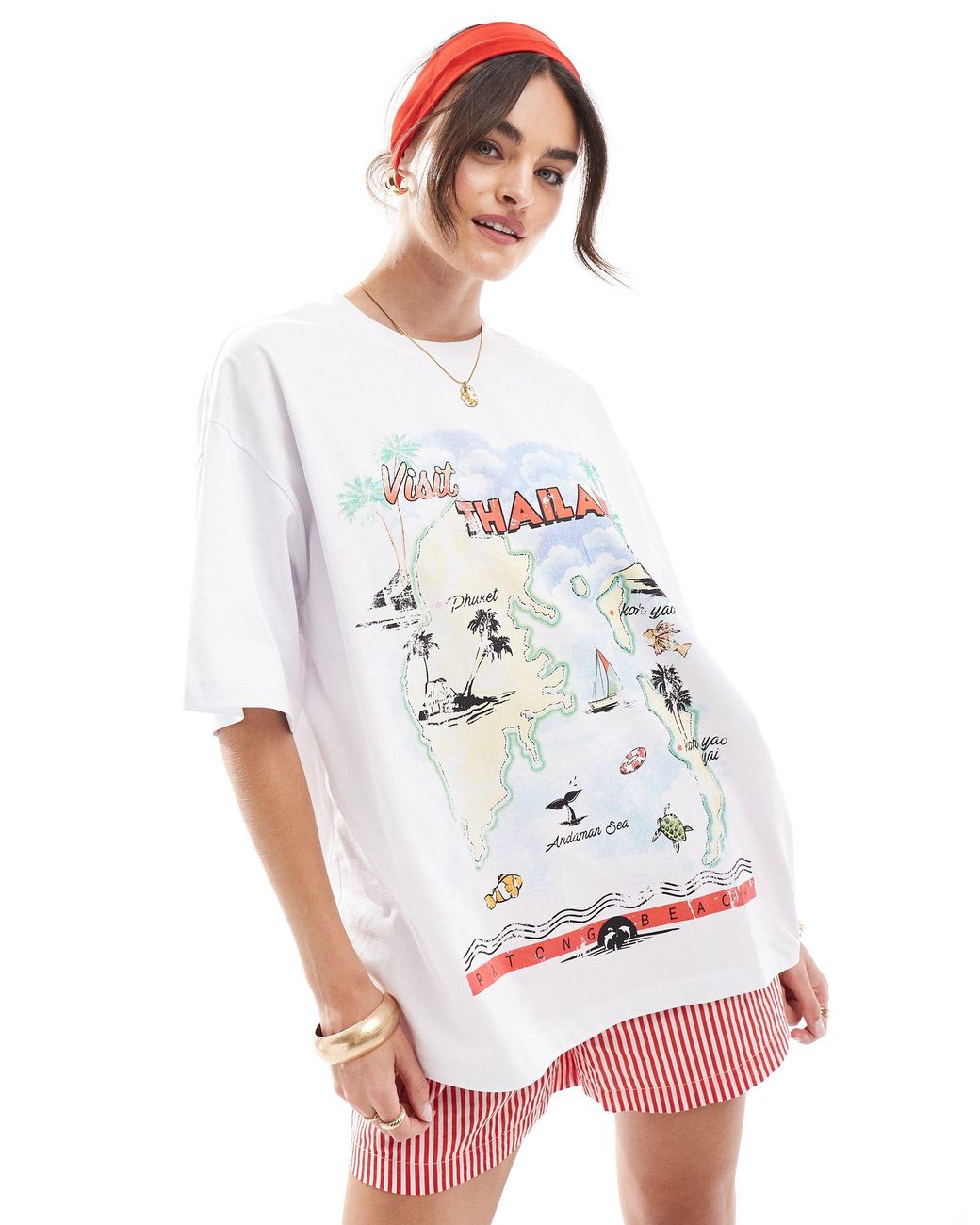 ASOS Oversized T-shirt With Thailand Map Graphic in White | Lyst
