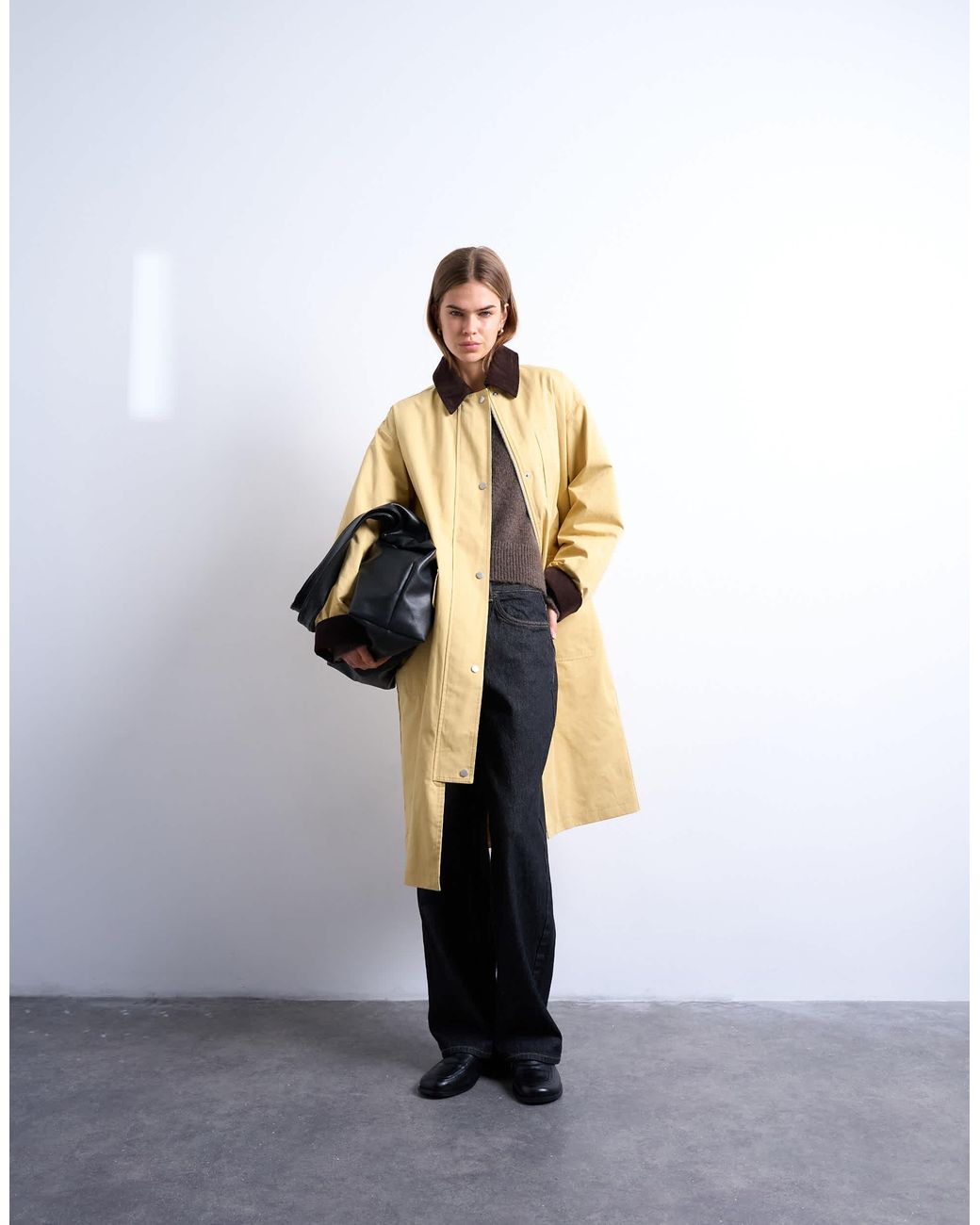 TOPSHOP Contrast Collar Longline Shacket in White | Lyst