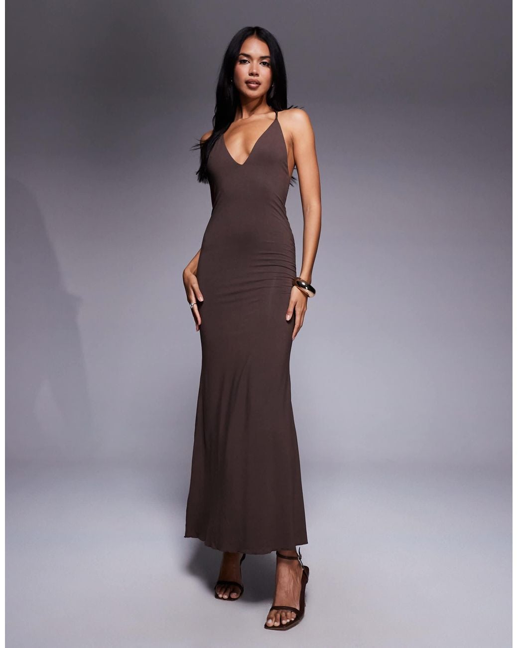Oh Polly Plunge Halterneck Maxi Dress in Purple | Lyst