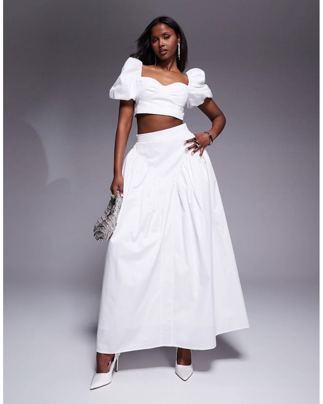 ASOS Co-Ord Cotton Sateen Exaggerated Maxi Skirt With Bow Back in Gray ...