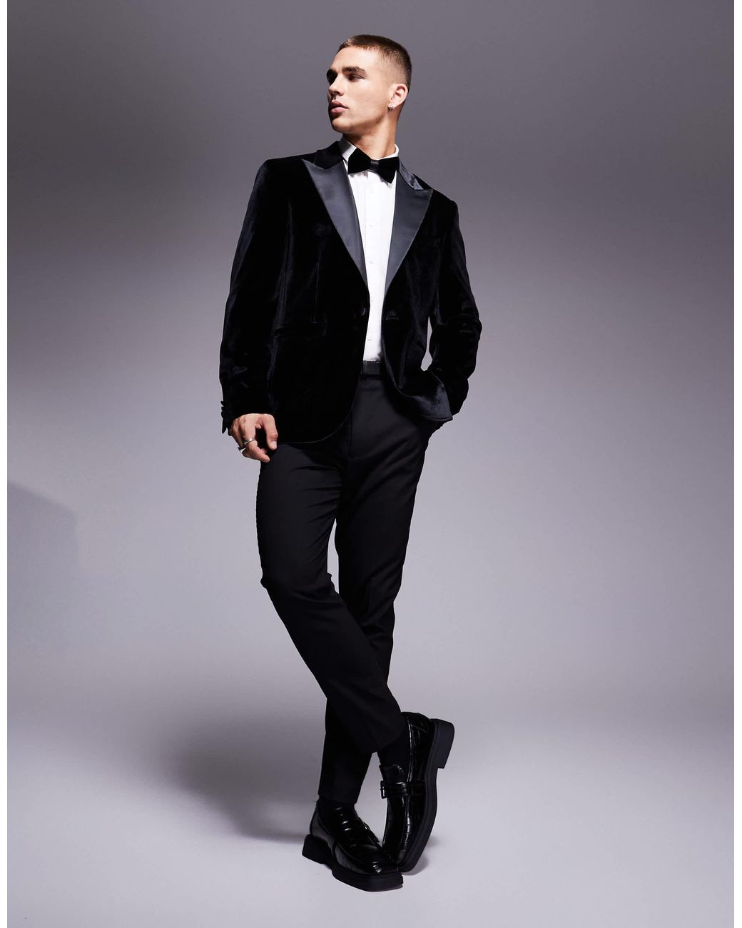 ASOS Slim Velvet Tuxedo Blazer in Blue for Men | Lyst