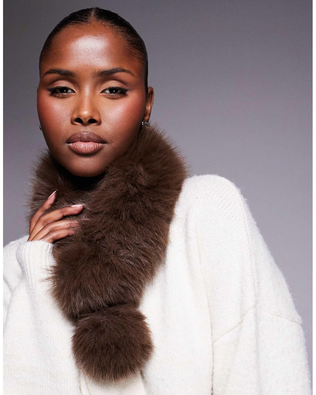 Kaiia Exclusive Faux Fur Scarf in Brown | Lyst